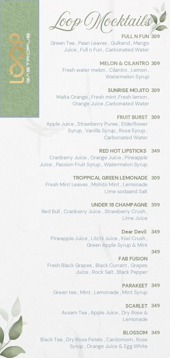 Menu of LOOP - Gastropub, Lalpur, Ranchi