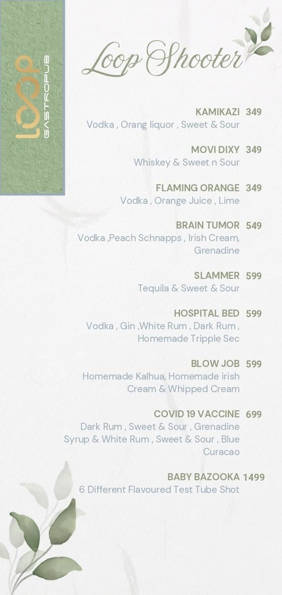 Menu of LOOP - Gastropub, Lalpur, Ranchi