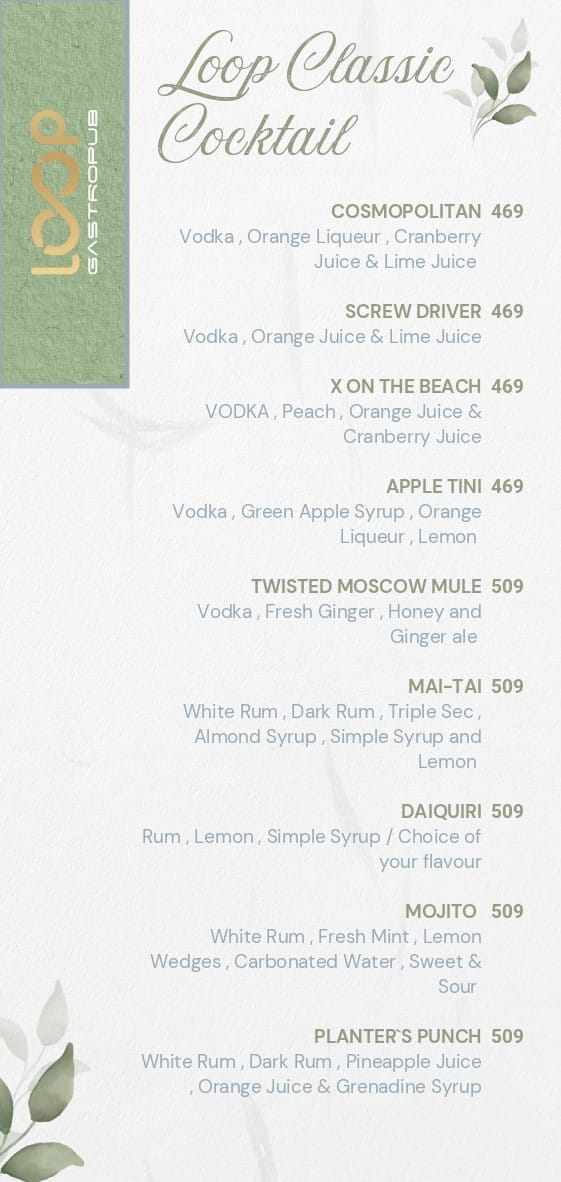 Menu of LOOP - Gastropub, Lalpur, Ranchi