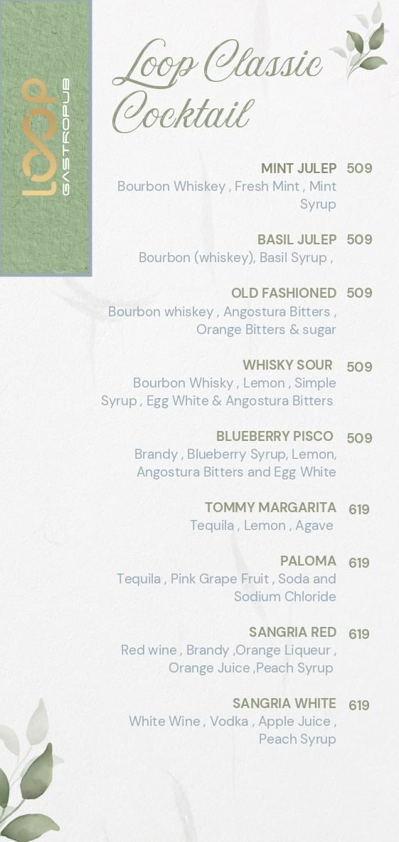 Menu of LOOP - Gastropub, Lalpur, Ranchi