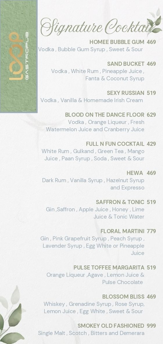 Menu of LOOP - Gastropub, Lalpur, Ranchi