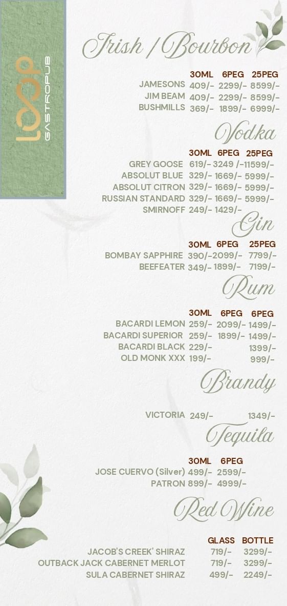 Menu of LOOP - Gastropub, Lalpur, Ranchi