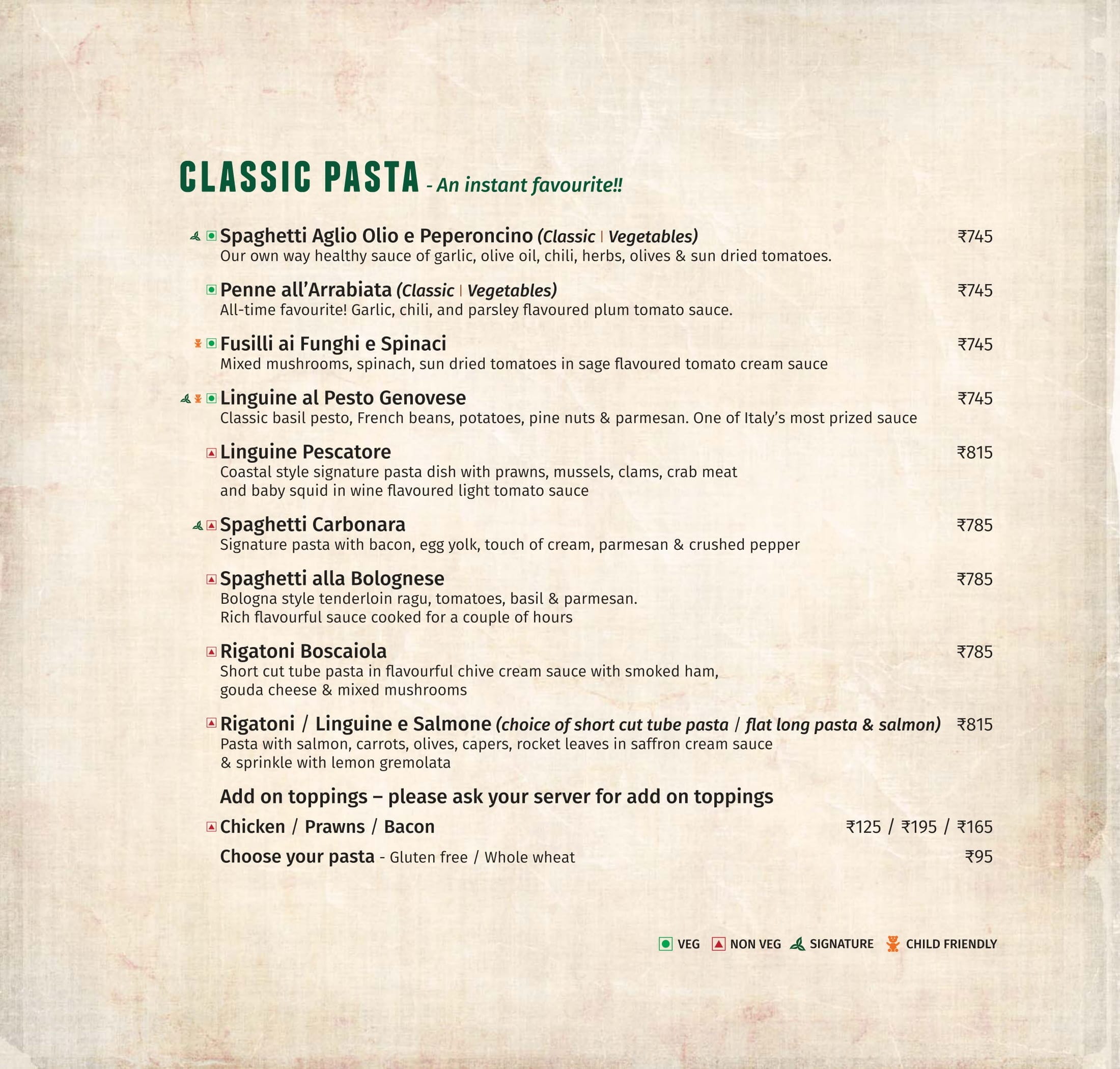 Menu of Toscano, Hitech City, Hyderabad
