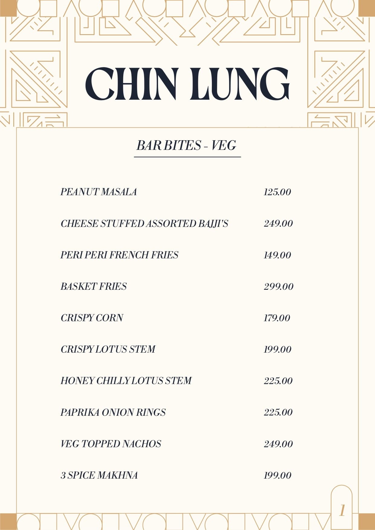 Menu of Chin Lung Brewery - Indiranagar, Indiranagar, East Bengaluru