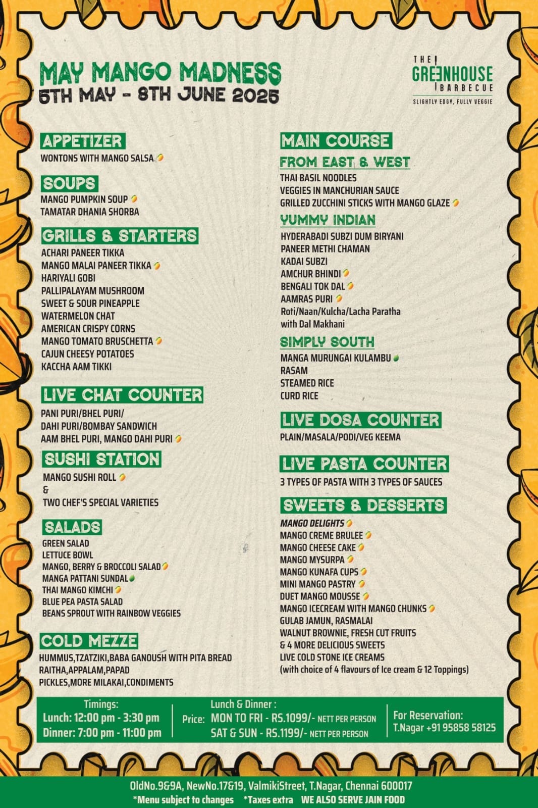 Menu of The Greenhouse Barbecue, T. Nagar, Chennai