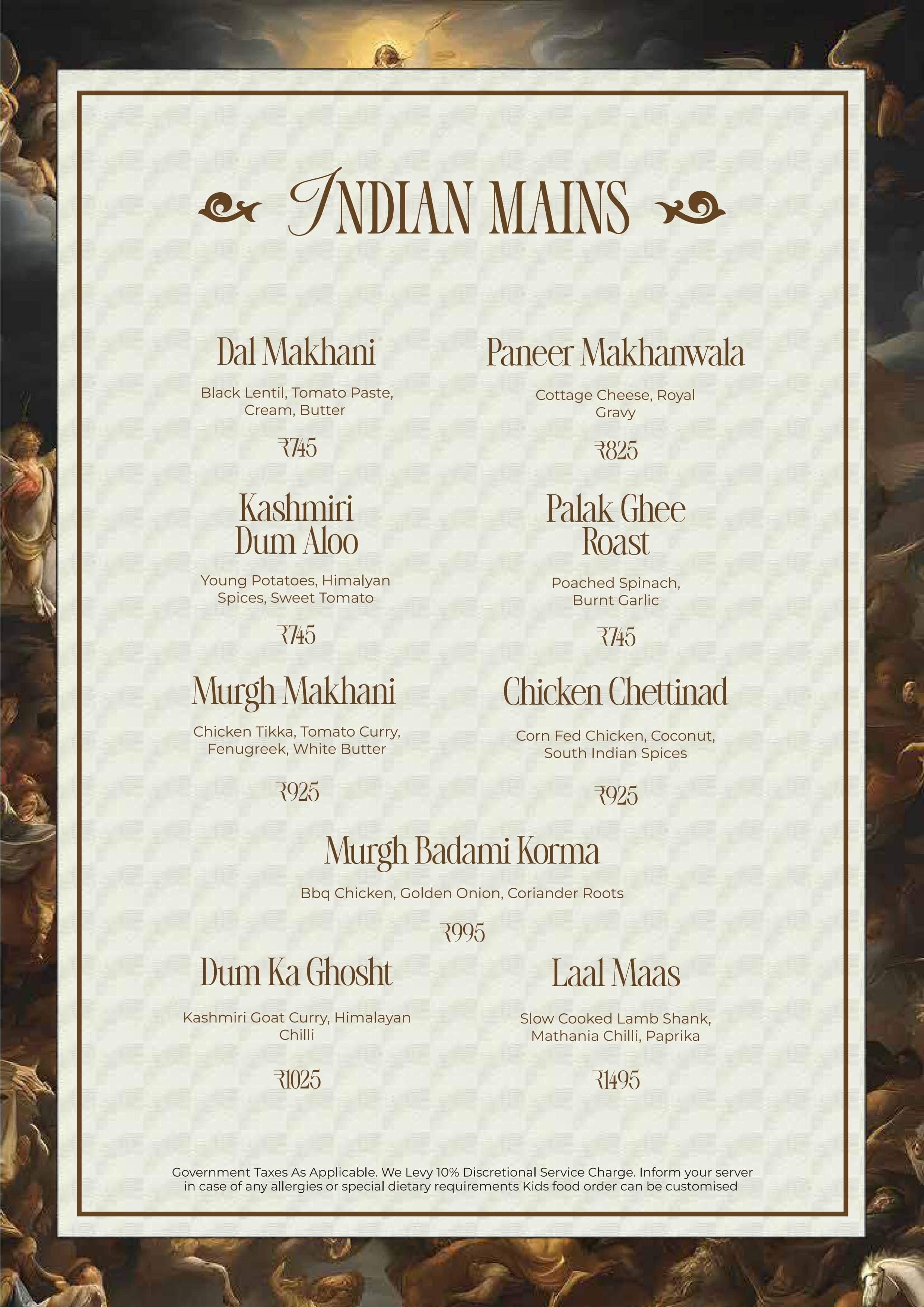 Menu of Begeterre, Sector 43, Gurgaon