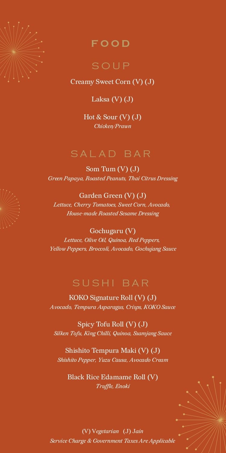 Menu of KOKO Hyderabad, Hitech City, Hyderabad