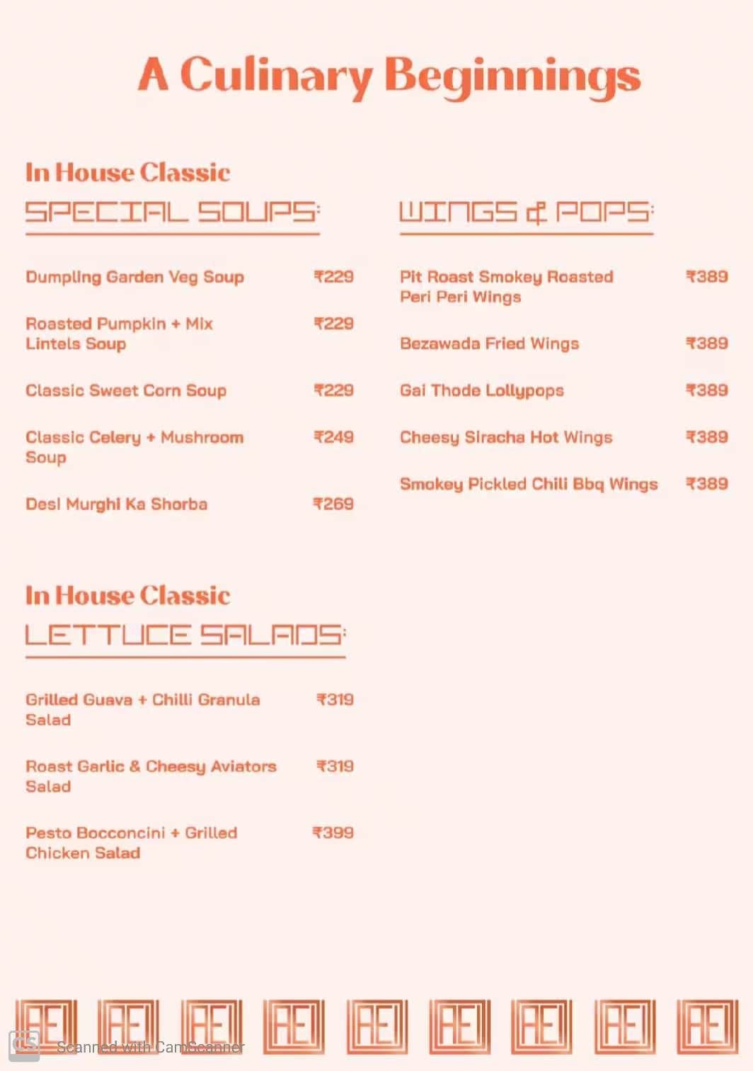 Menu of Aeiou Manyata, Nagawara, North Bengaluru