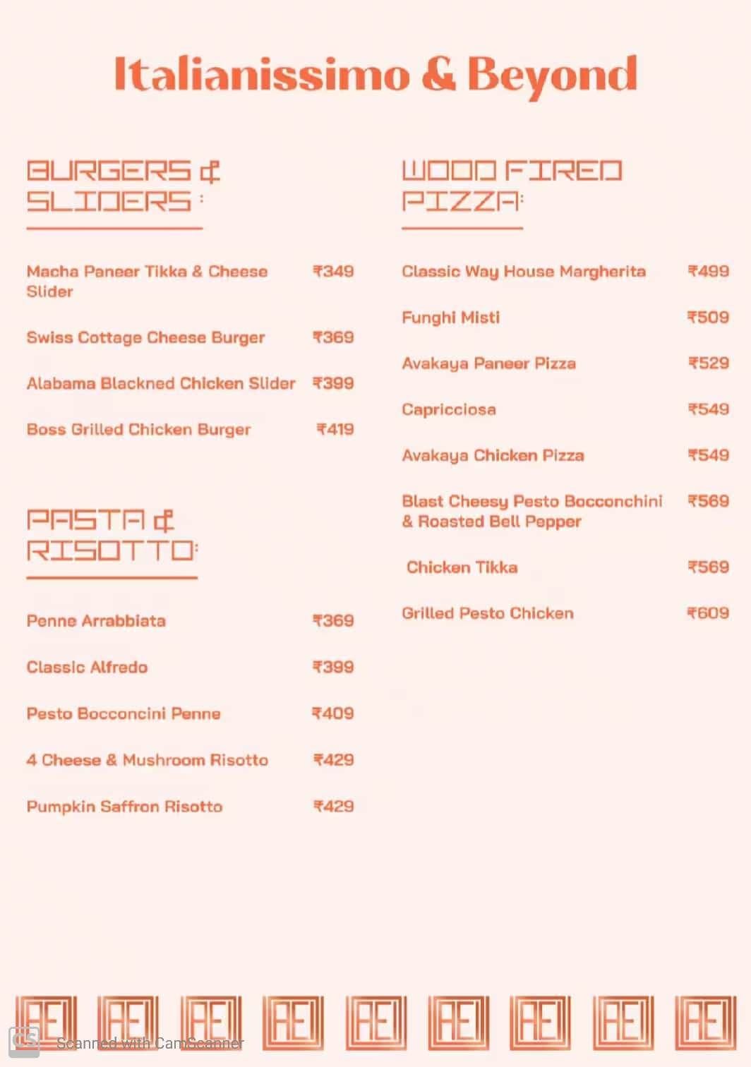 Menu of Aeiou Manyata, Nagawara, North Bengaluru