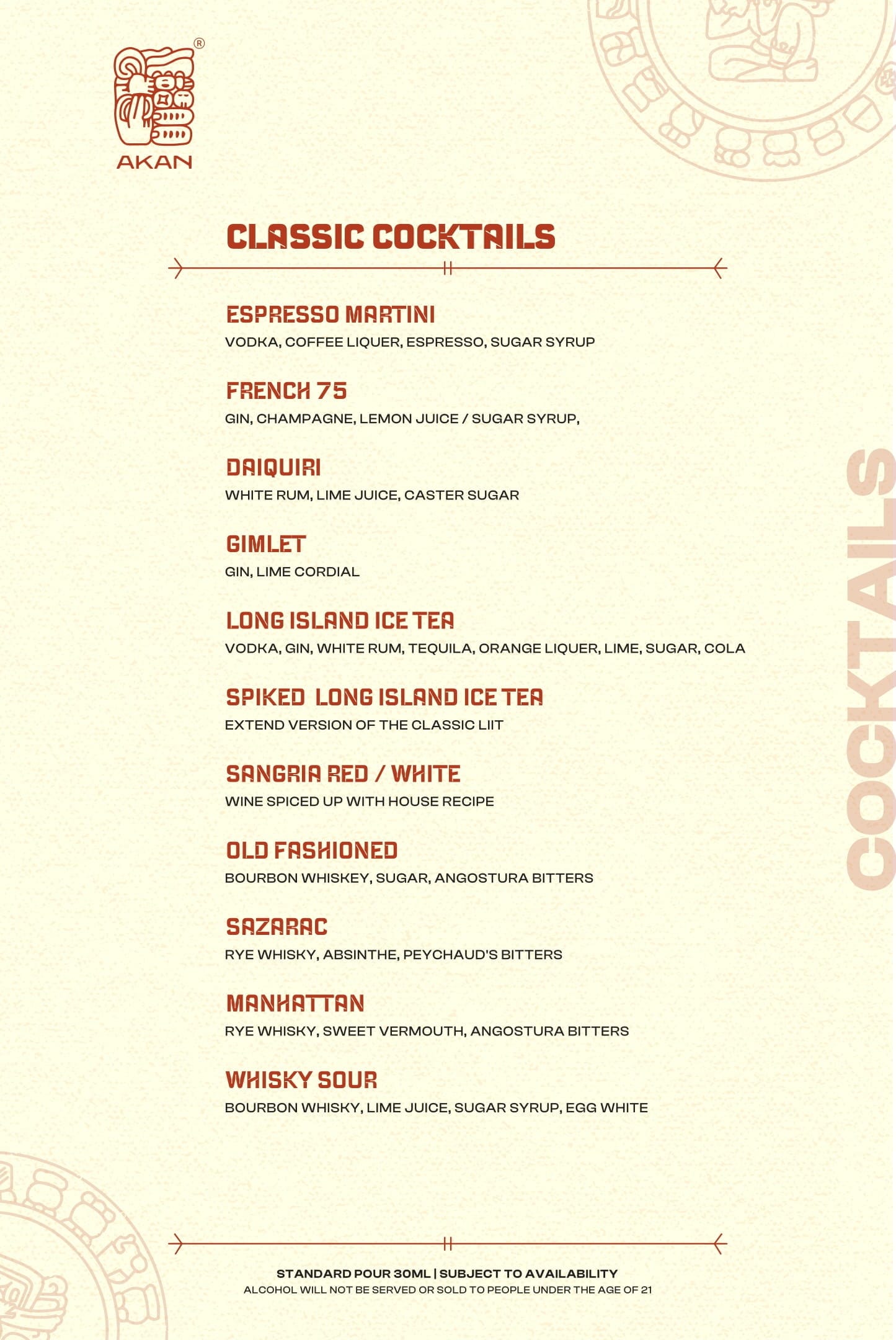 Menu of Akan, Shaikpet, Hyderabad