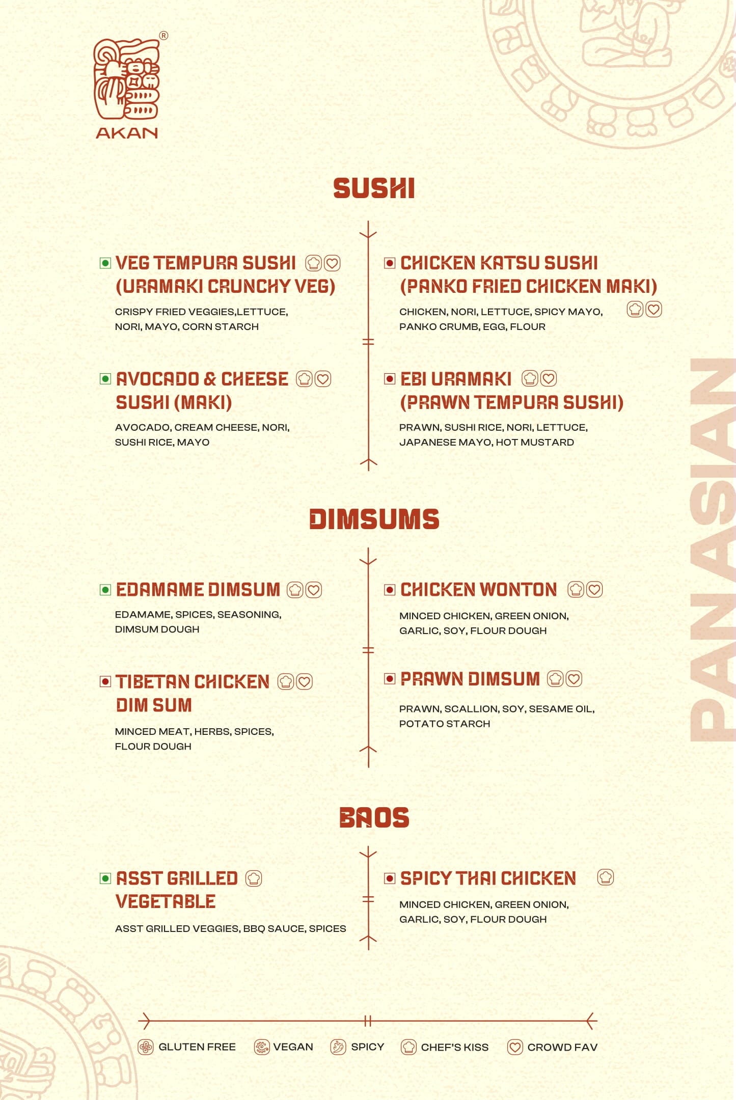Menu of Akan, Shaikpet, Hyderabad