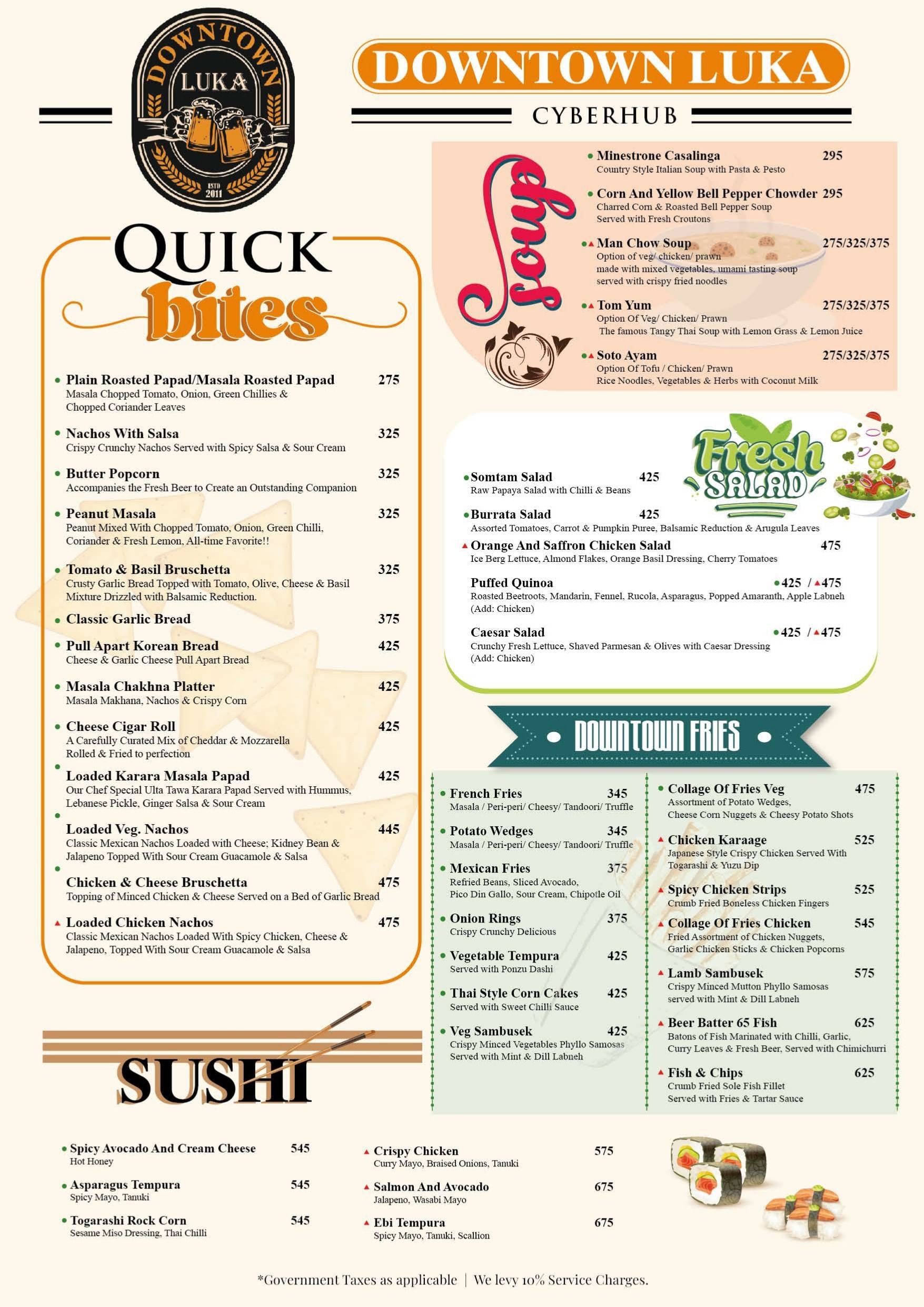 Menu of Luka - Downtown, DLF Cyber City, Gurgaon