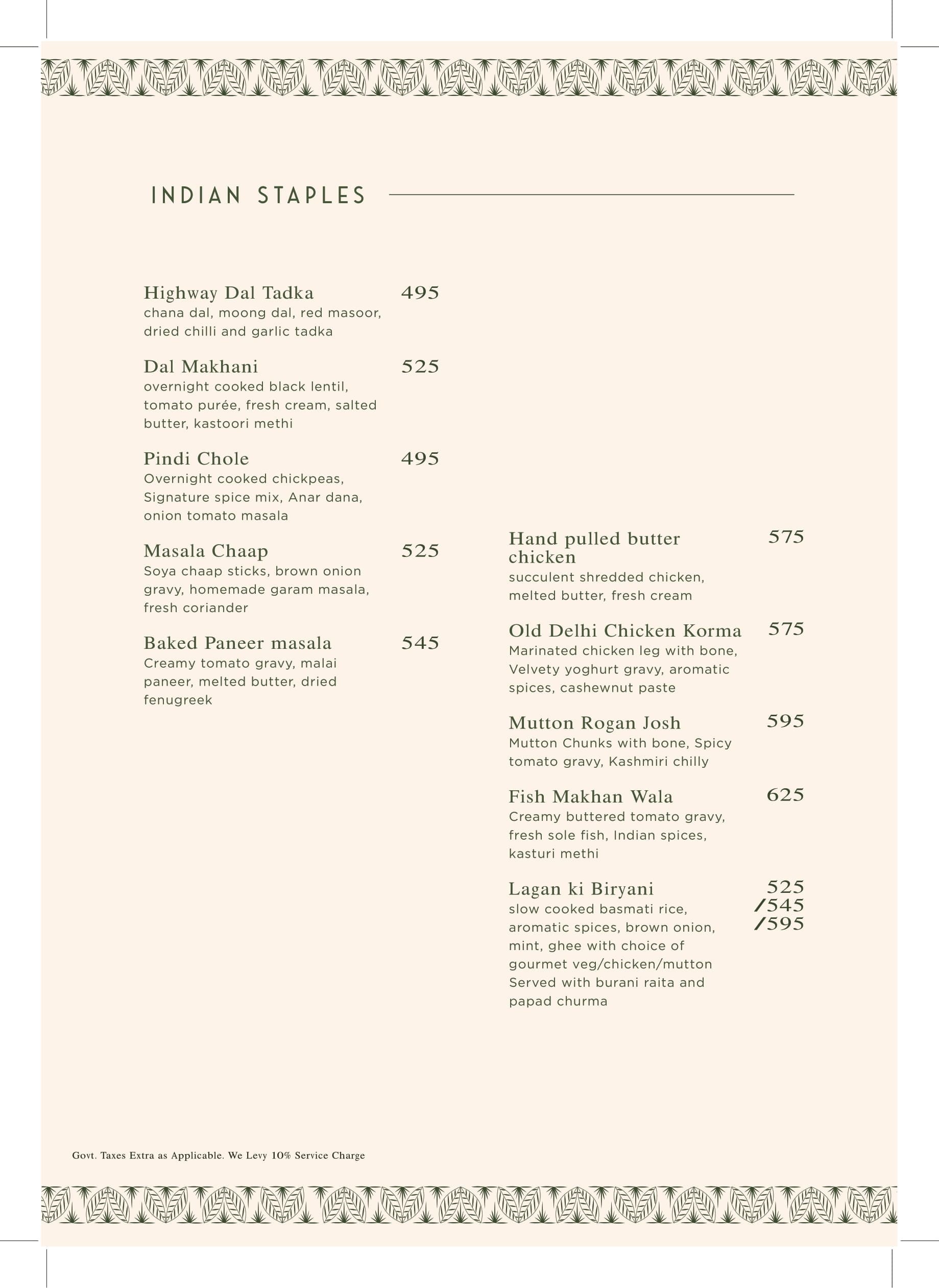 Menu of one8 Commune, Sector 94, Noida