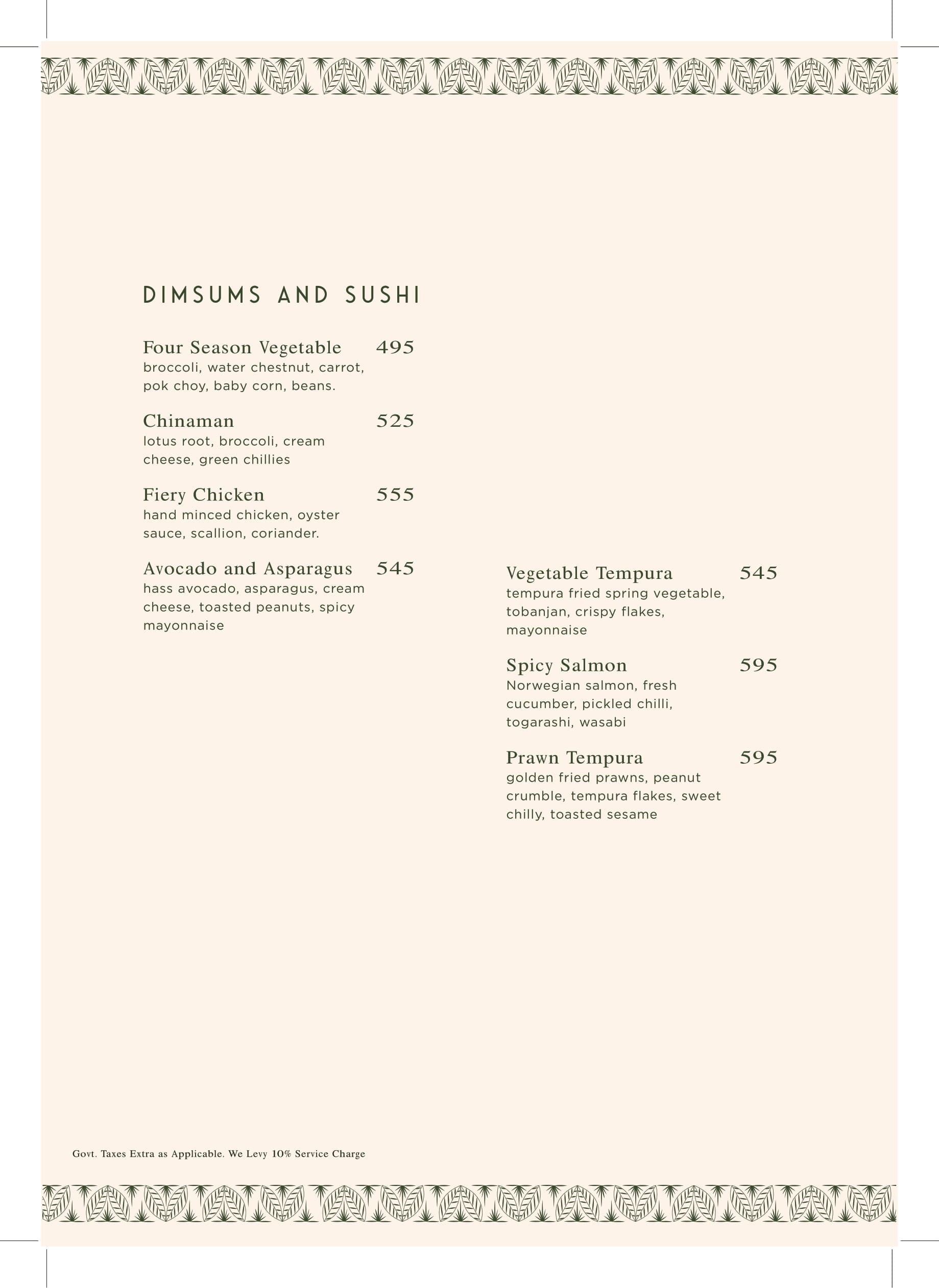 Menu of one8 Commune, Sector 94, Noida