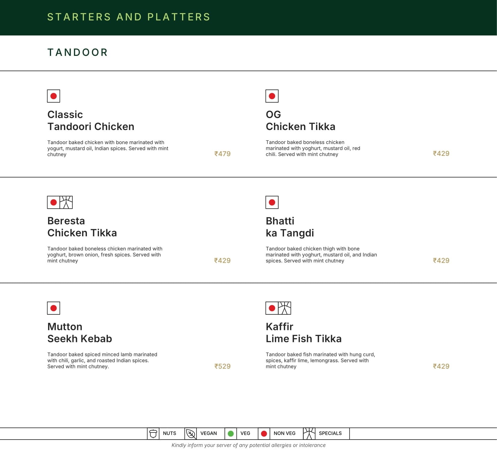 Menu of Kaavu, Brookefield, East Bengaluru