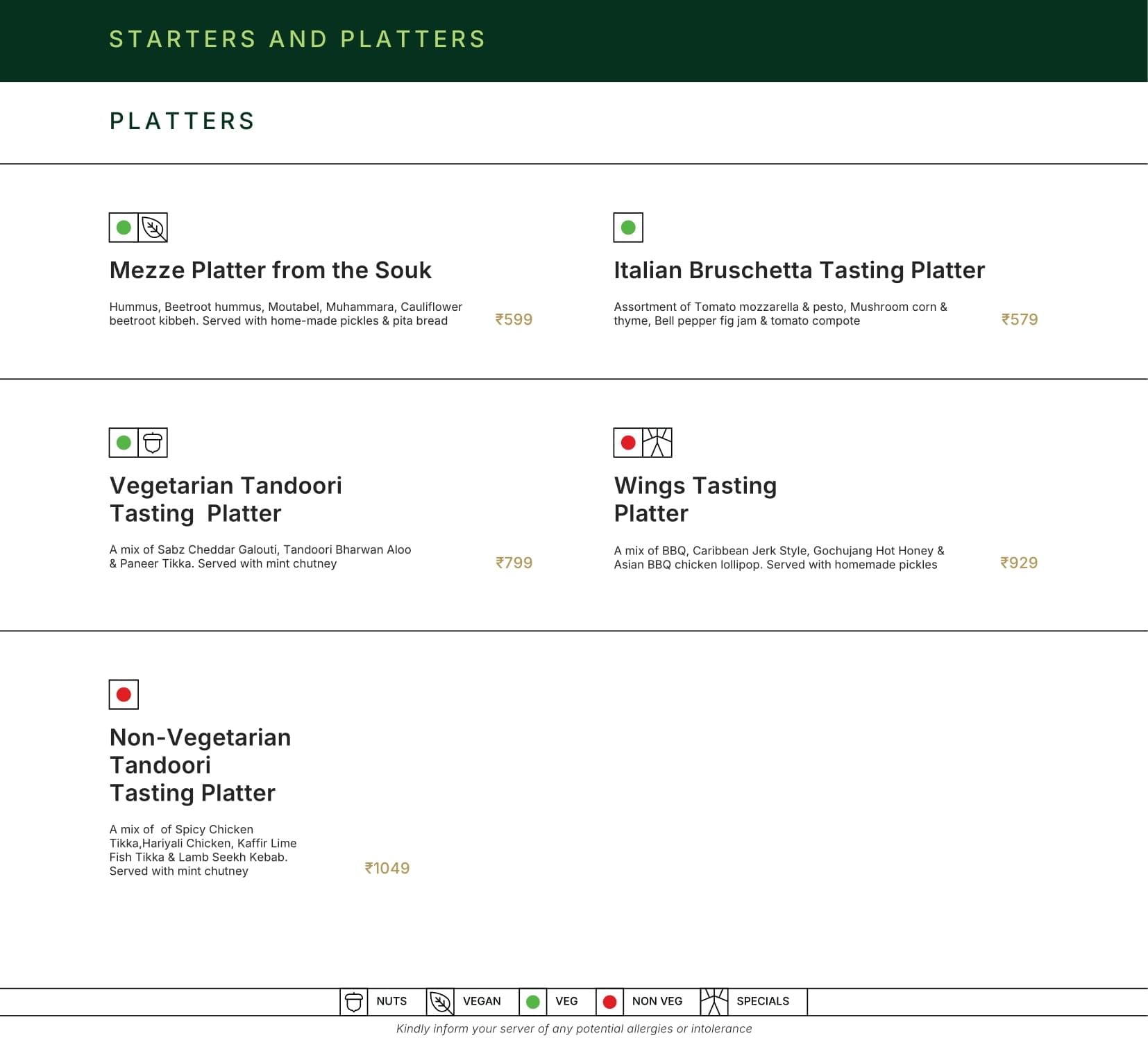 Menu of Kaavu, Brookefield, East Bengaluru