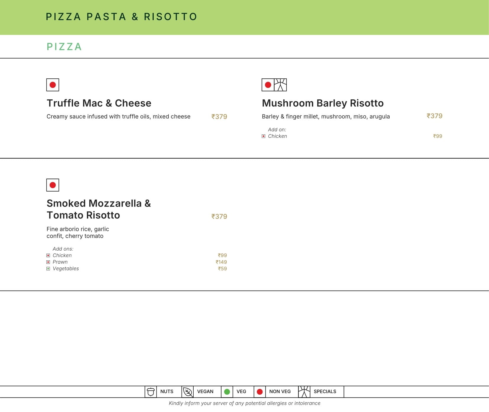 Menu of Kaavu, Brookefield, East Bengaluru