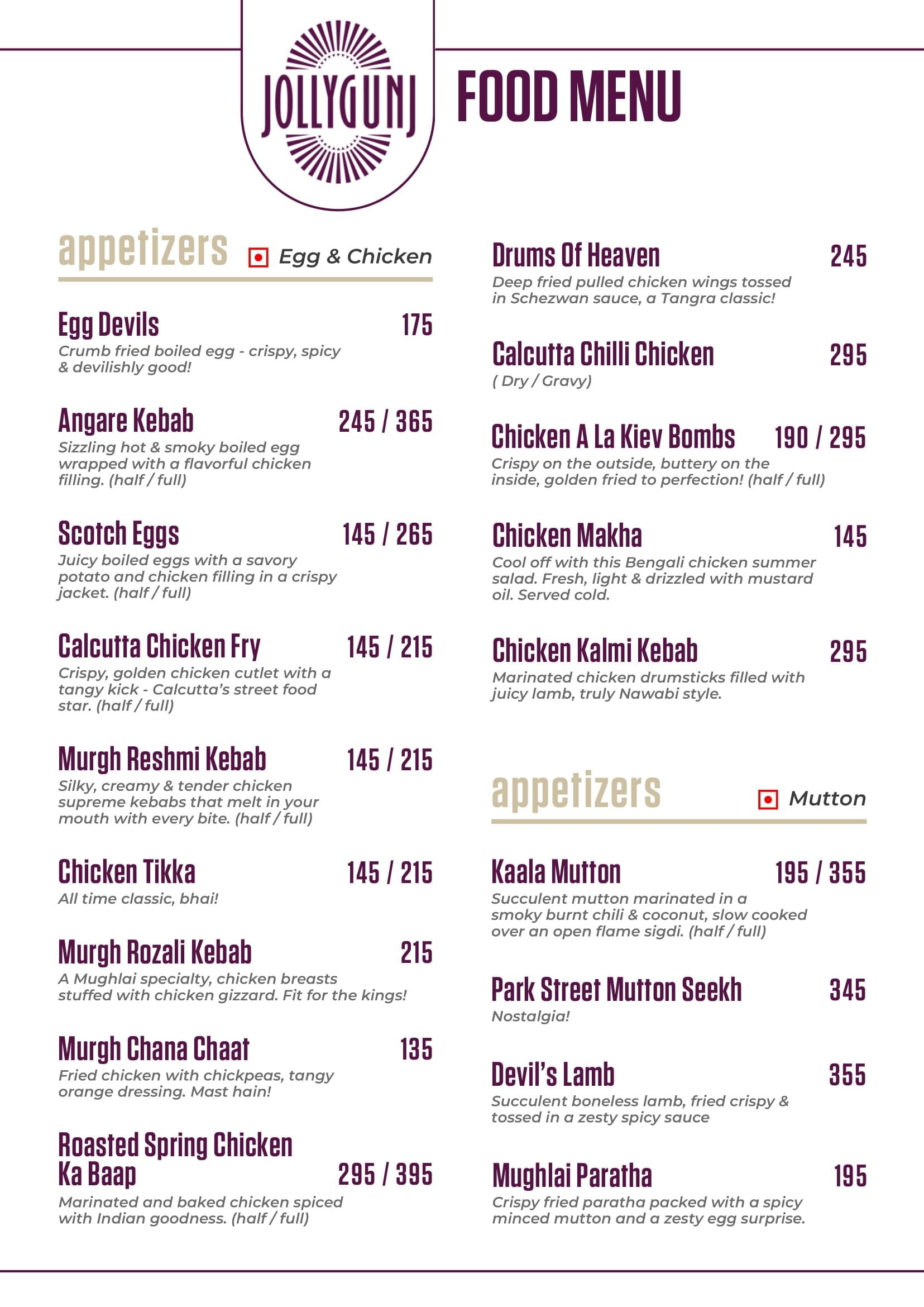 Menu of Jollygunj, JP Nagar, South Bengaluru