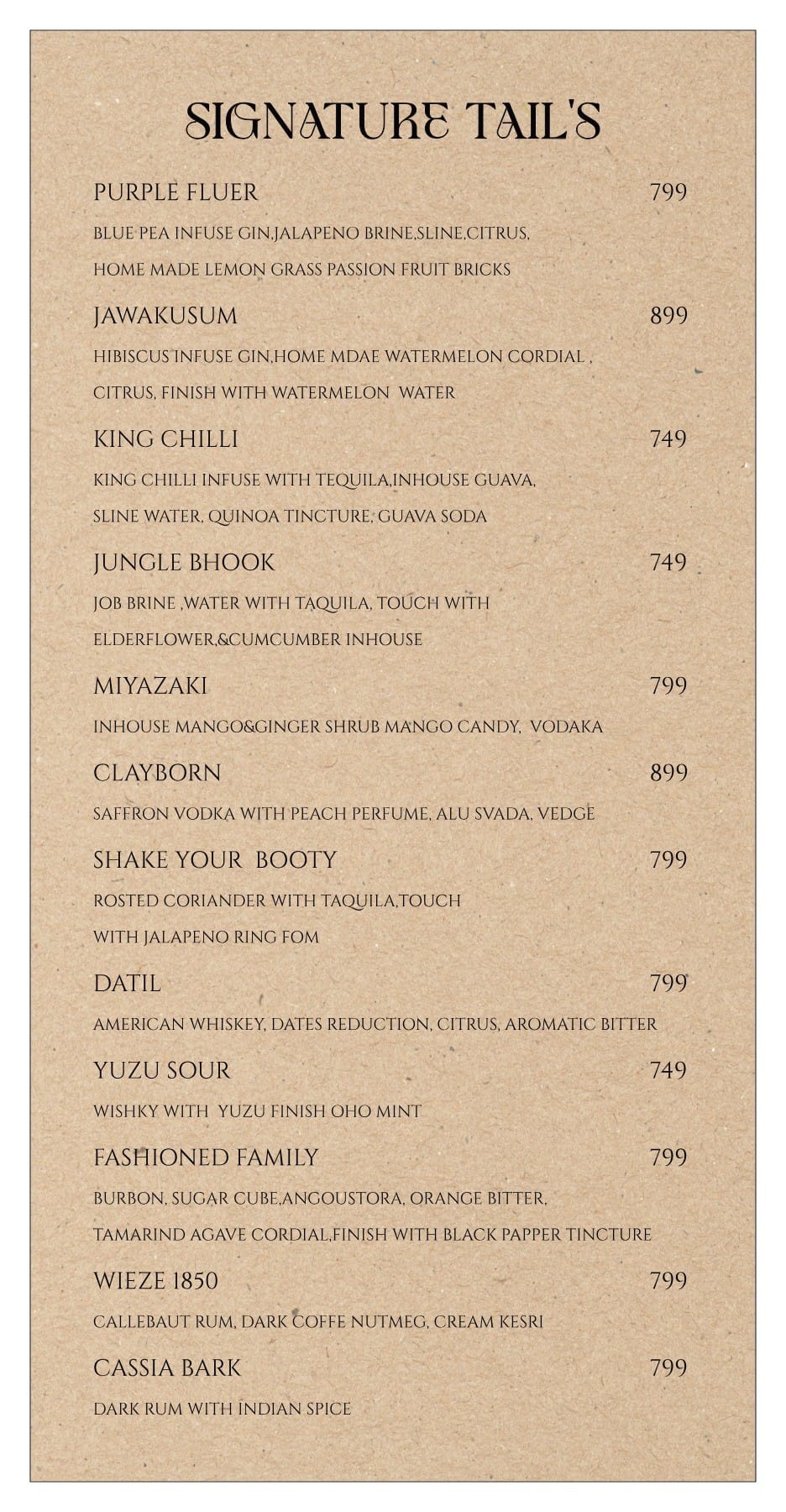 Menu of Clayborn, Vaishali Nagar, Jaipur