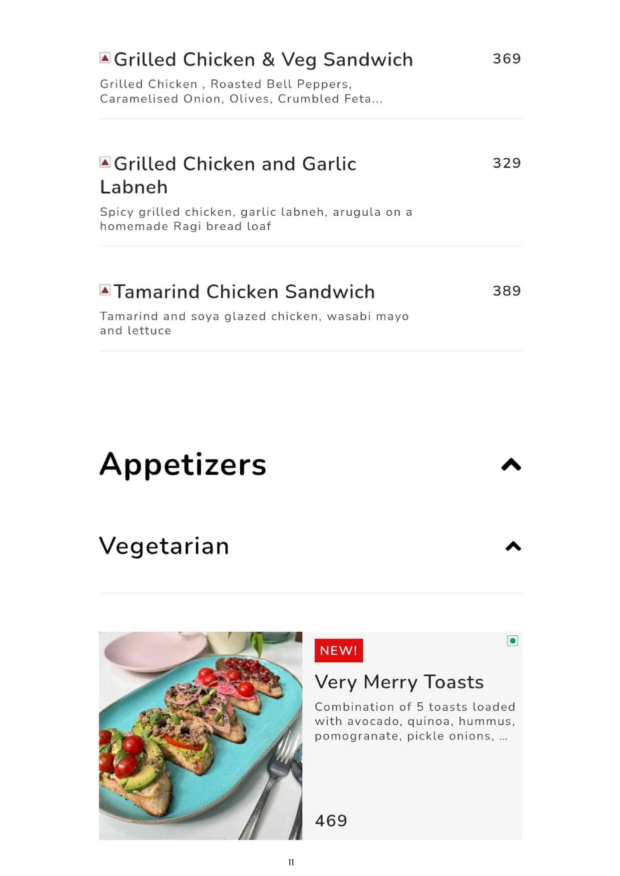 Menu of Pimlico, Kothrud, Pune