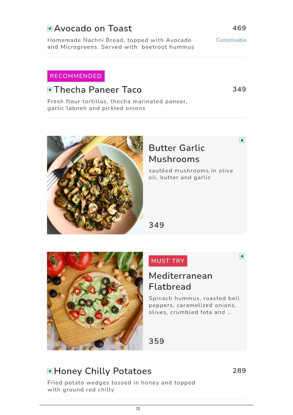 Menu of Pimlico, Kothrud, Pune