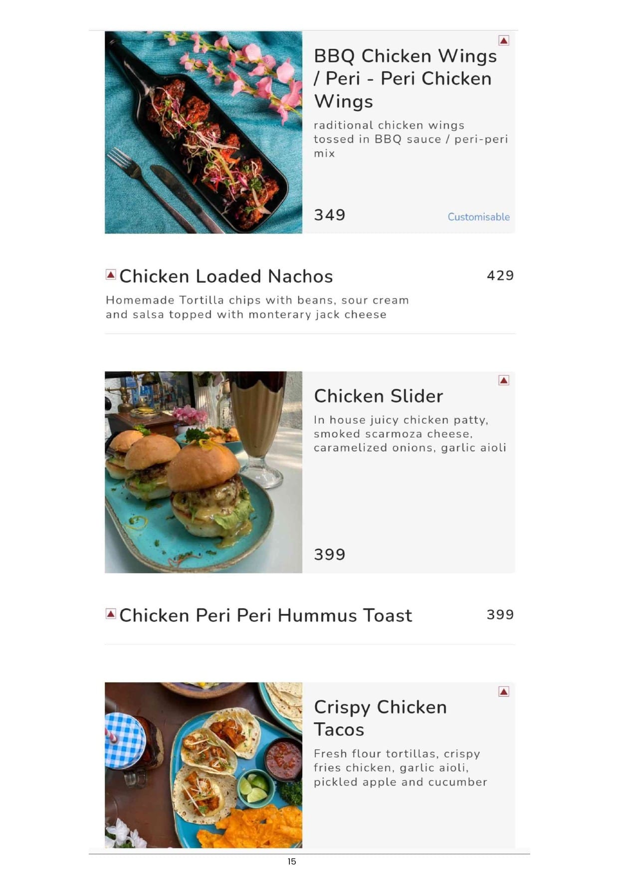 Menu of Pimlico, Kothrud, Pune