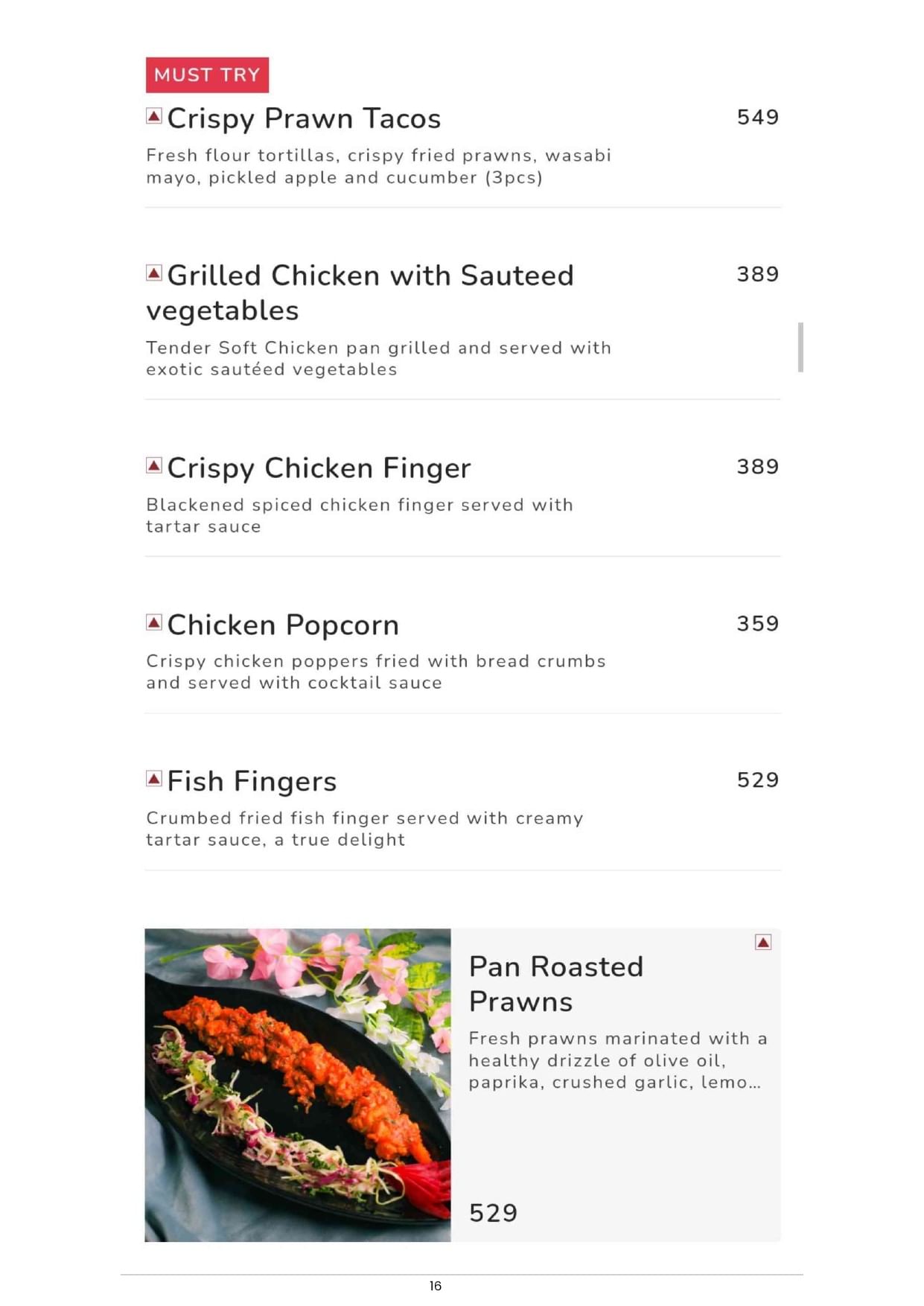 Menu of Pimlico, Kothrud, Pune