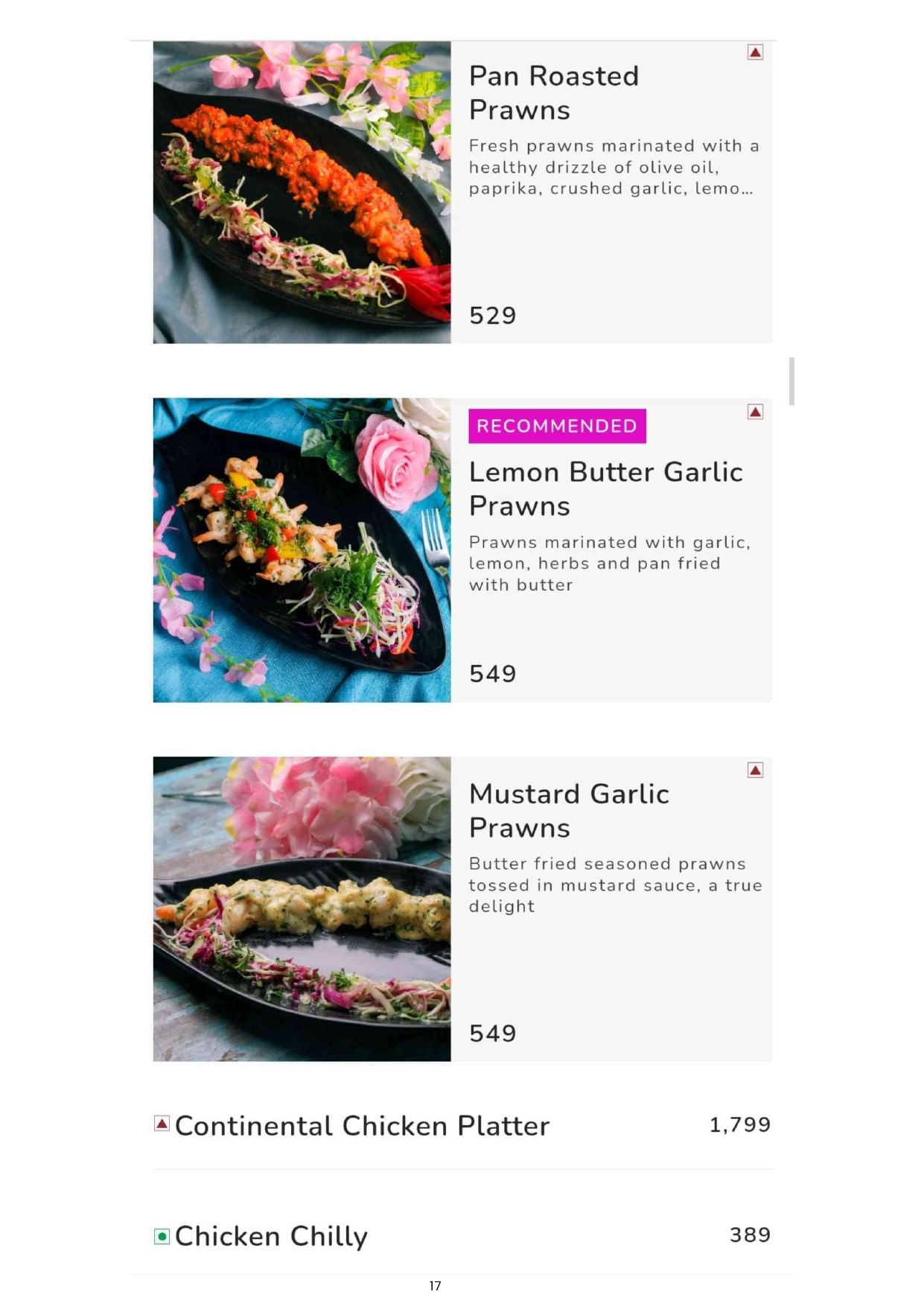 Menu of Pimlico, Kothrud, Pune