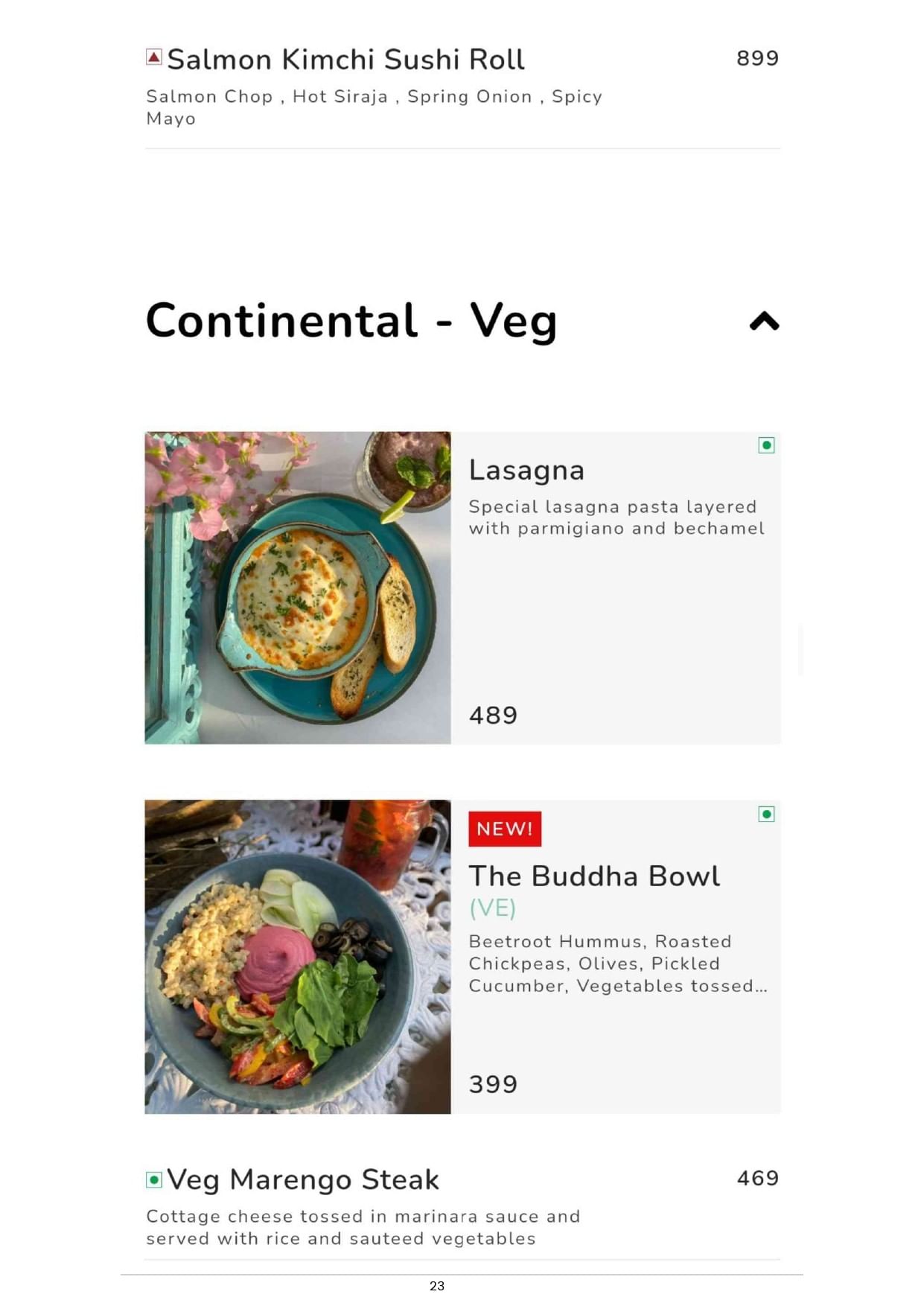 Menu of Pimlico, Kothrud, Pune