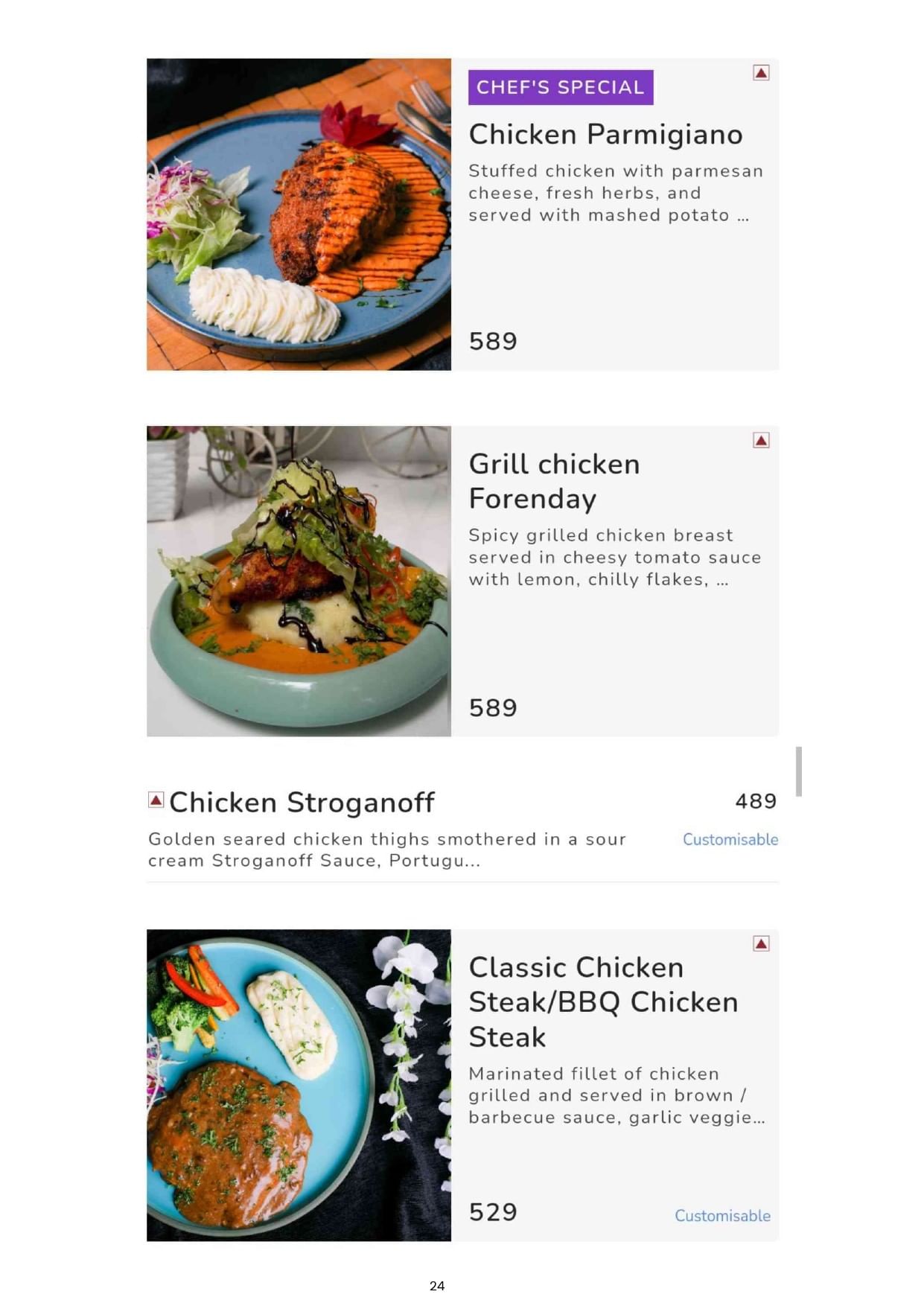 Menu of Pimlico, Kothrud, Pune