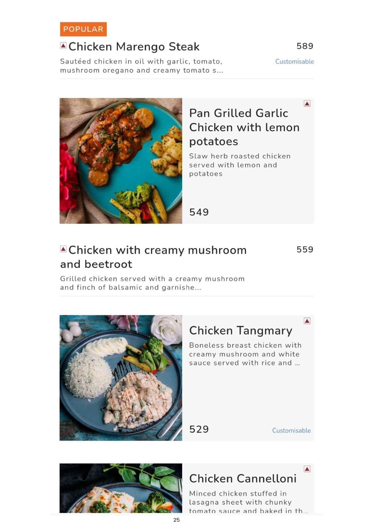 Menu of Pimlico, Kothrud, Pune