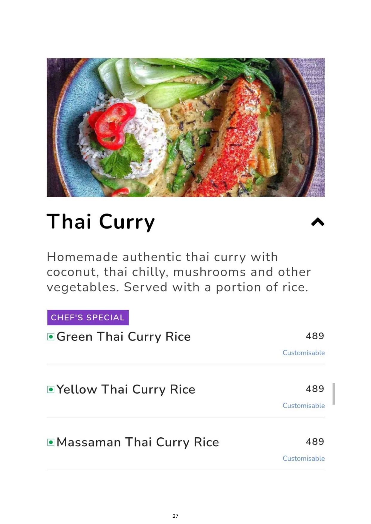 Menu of Pimlico, Kothrud, Pune