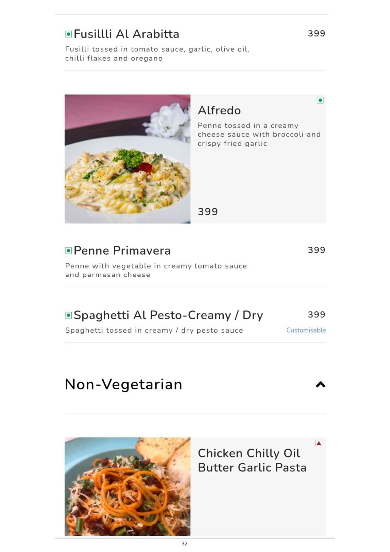 Menu of Pimlico, Kothrud, Pune