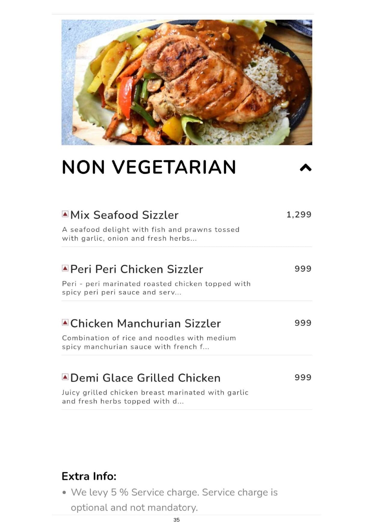 Menu of Pimlico, Kothrud, Pune