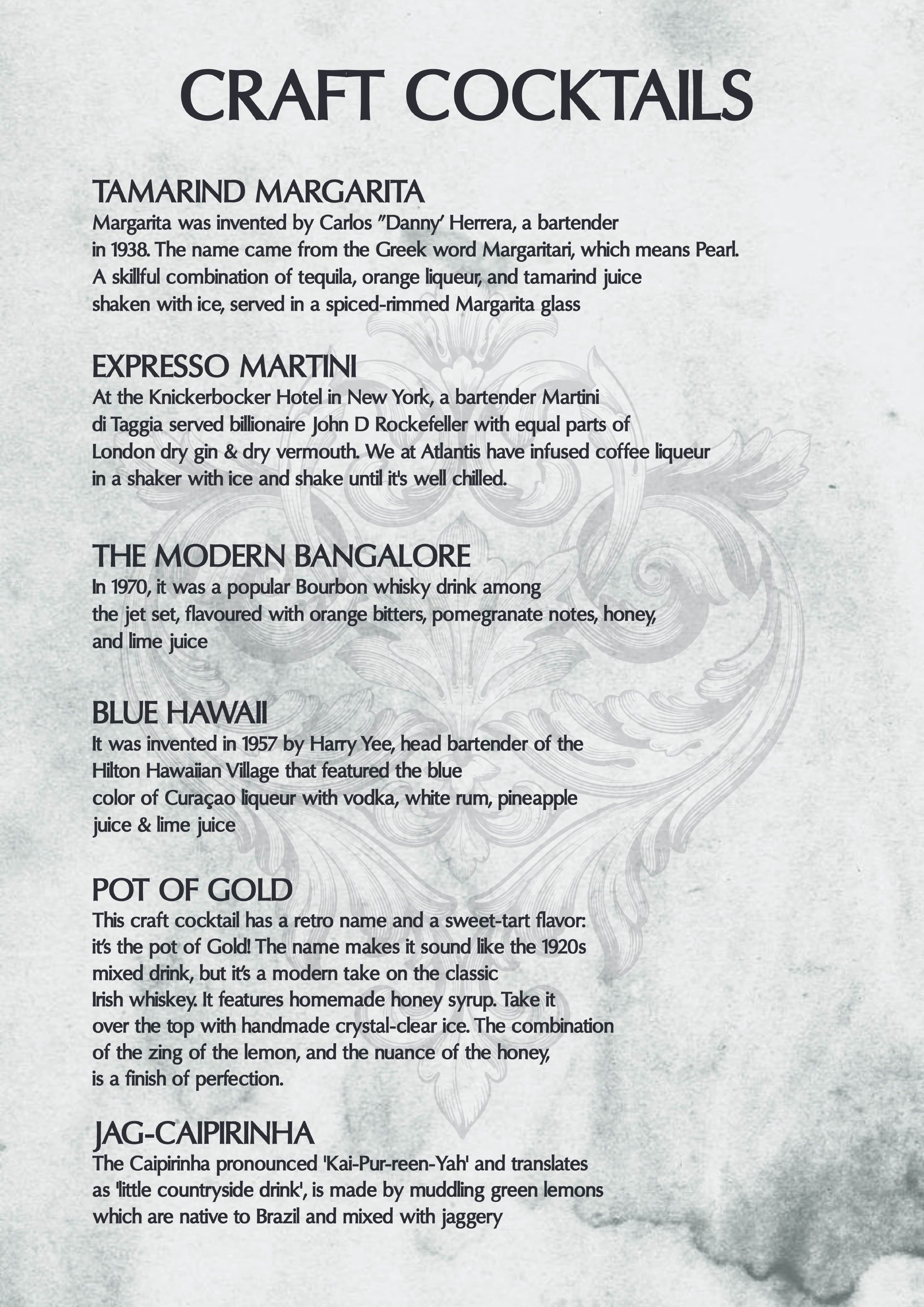 Menu of Atlantis - Brewpub, Cocktails & Kitchen, HSR, South Bengaluru