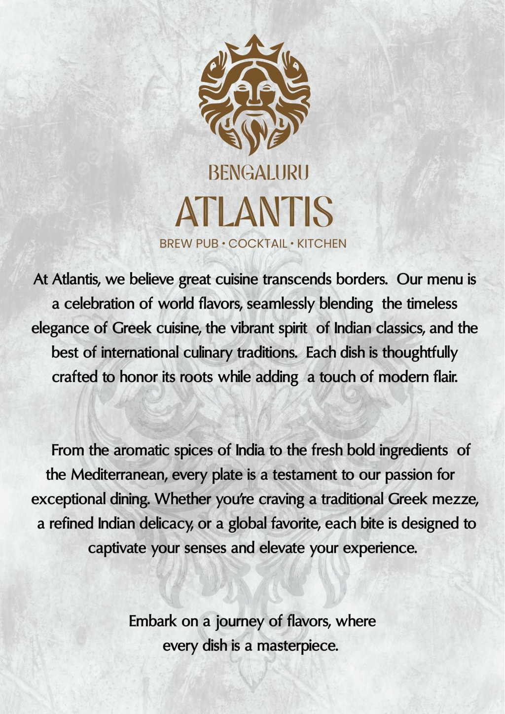 Menu of Atlantis - Brewpub, Cocktails & Kitchen, HSR, South Bengaluru
