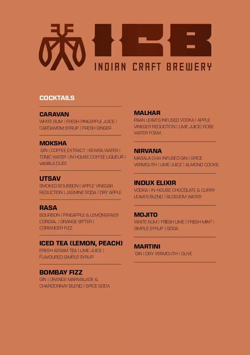 Menu of ICB Indian Craft Brewery, Manyata Tech Park, Nagawara