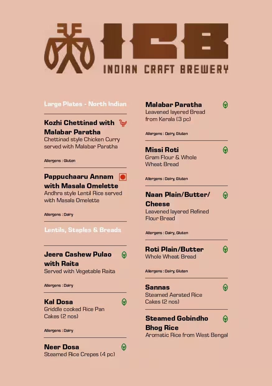 Menu of ICB Indian Craft Brewery, Manyata Tech Park, Nagawara