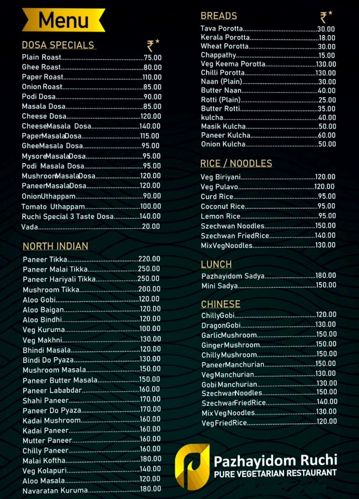 Menu of Pazhayidom Ruchi, Attakulangara Junction, Eanchakkal ...