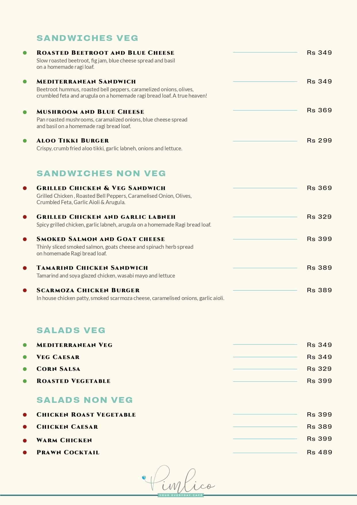 Menu of Pimlico, Koregaon Park, Pune