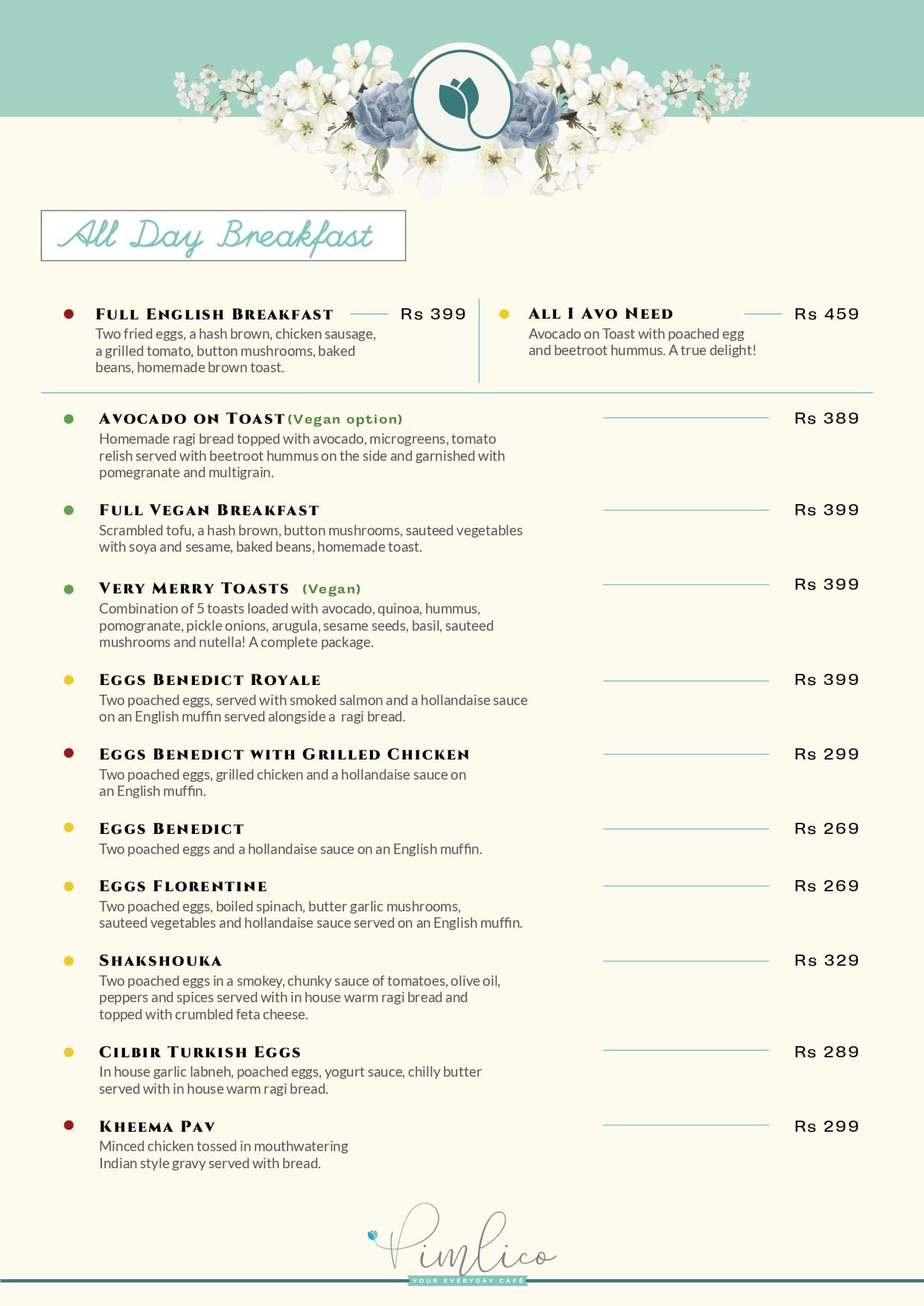 Menu of Pimlico, Koregaon Park, Pune