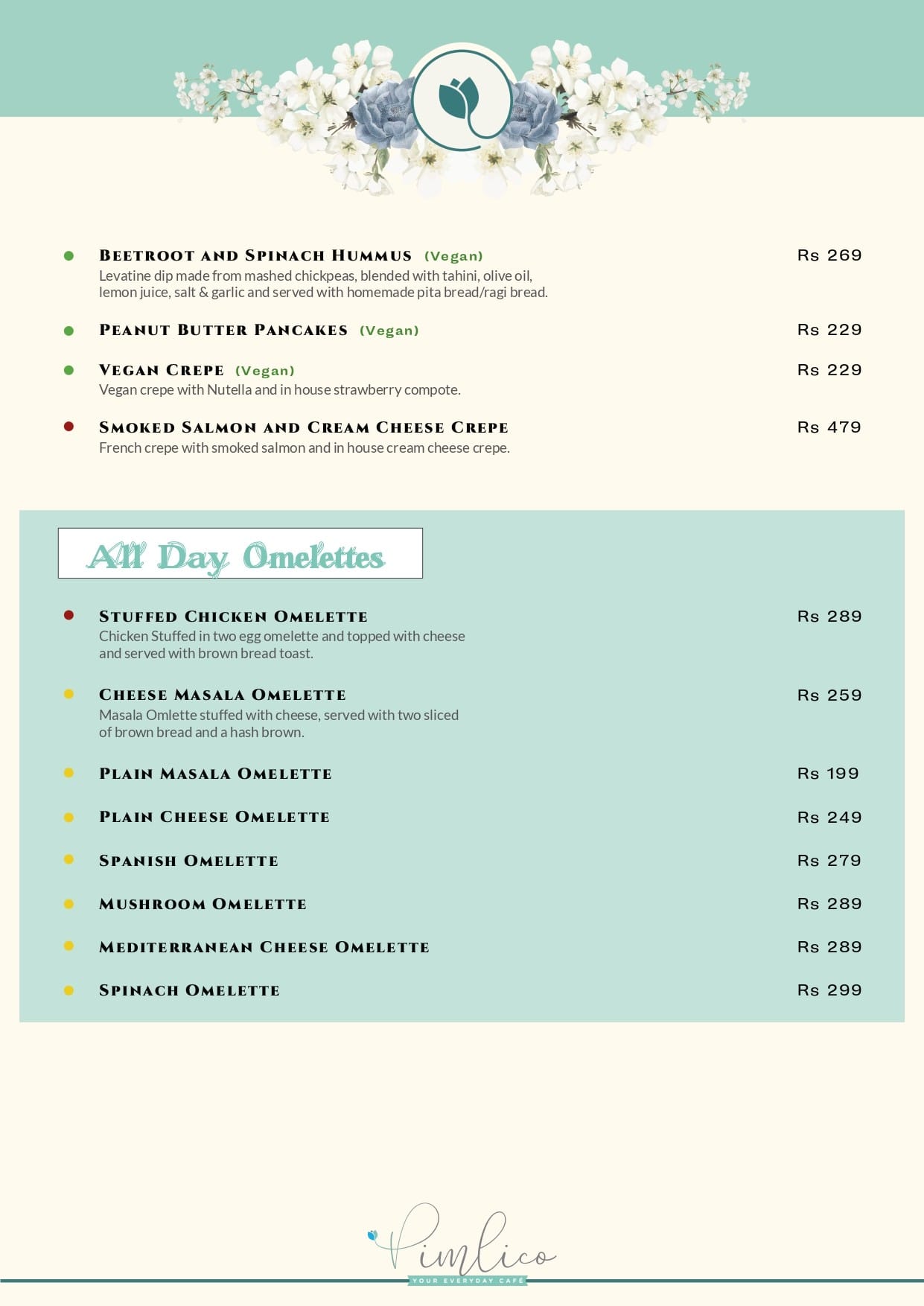 Menu of Pimlico, Koregaon Park, Pune