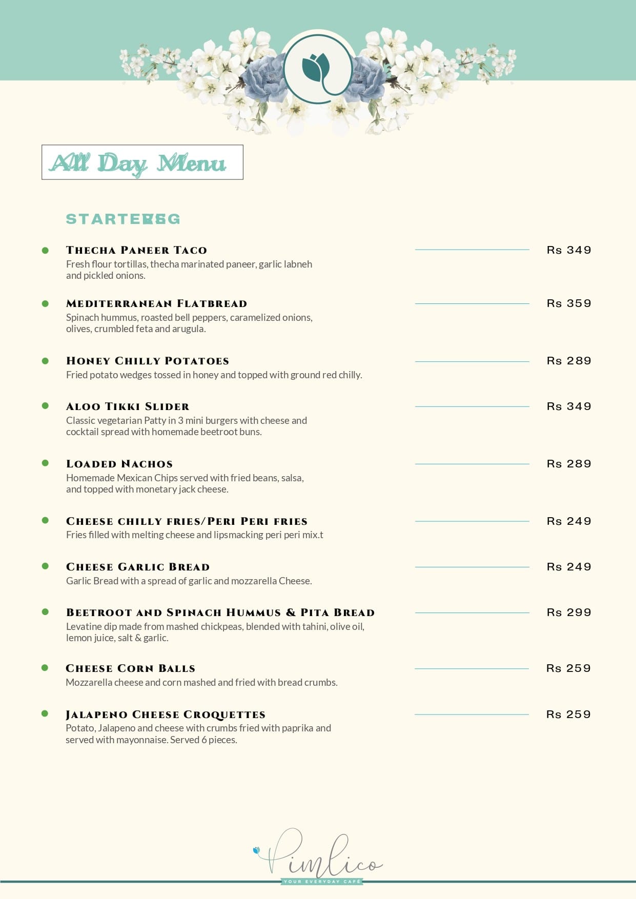 Menu of Pimlico, Koregaon Park, Pune