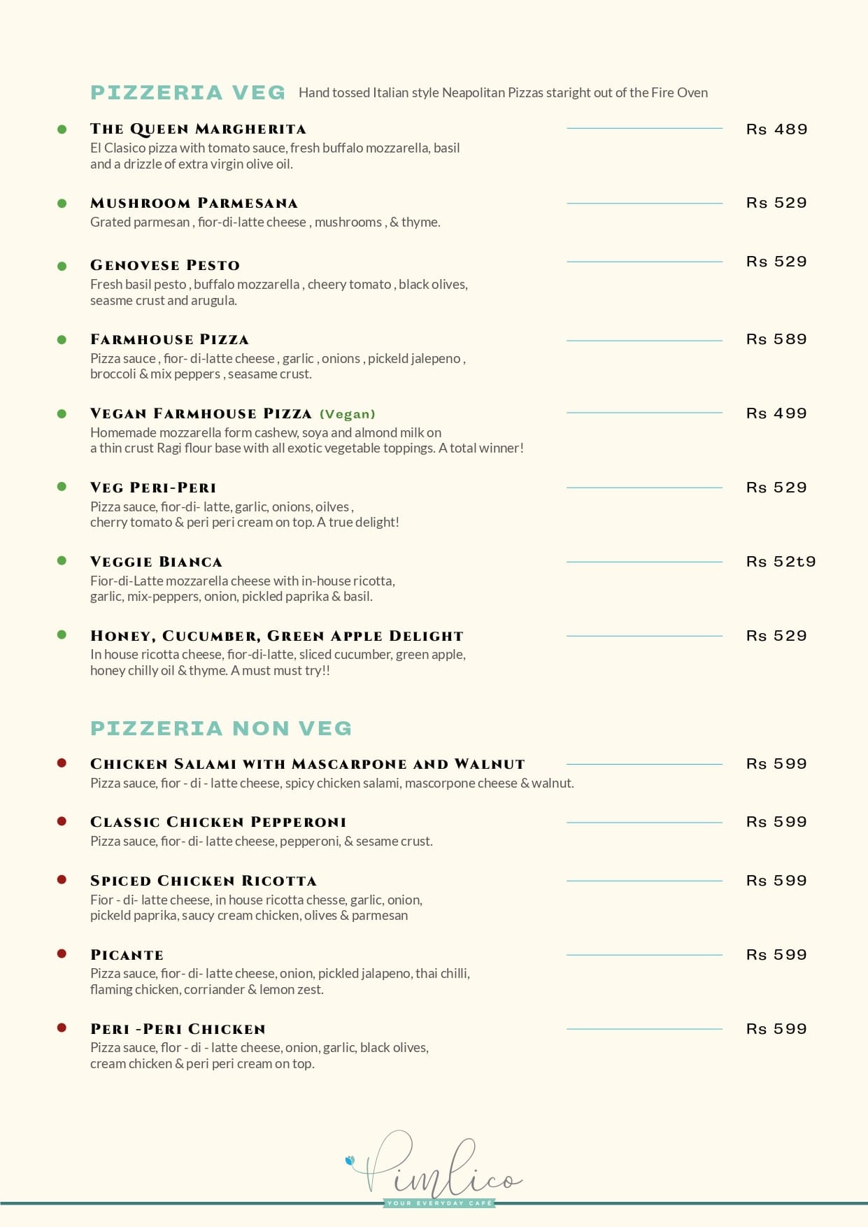 Menu of Pimlico, Koregaon Park, Pune