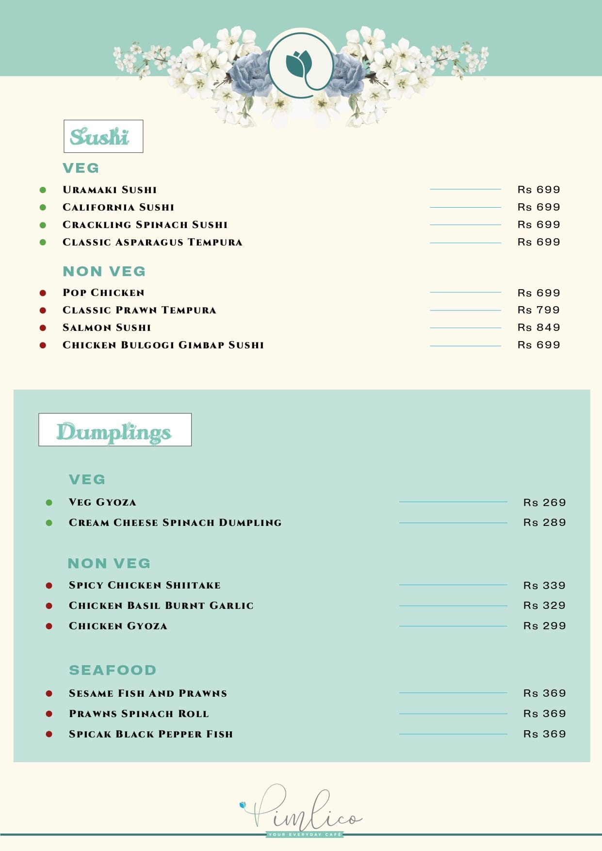 Menu of Pimlico, Koregaon Park, Pune