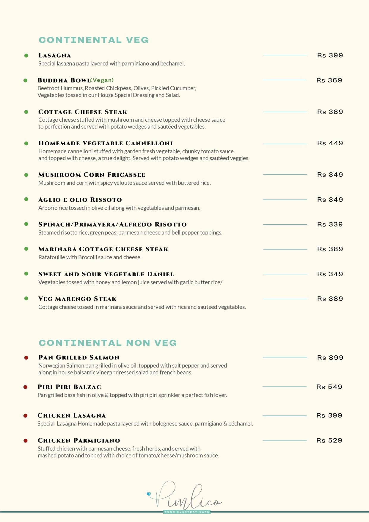 Menu of Pimlico, Koregaon Park, Pune