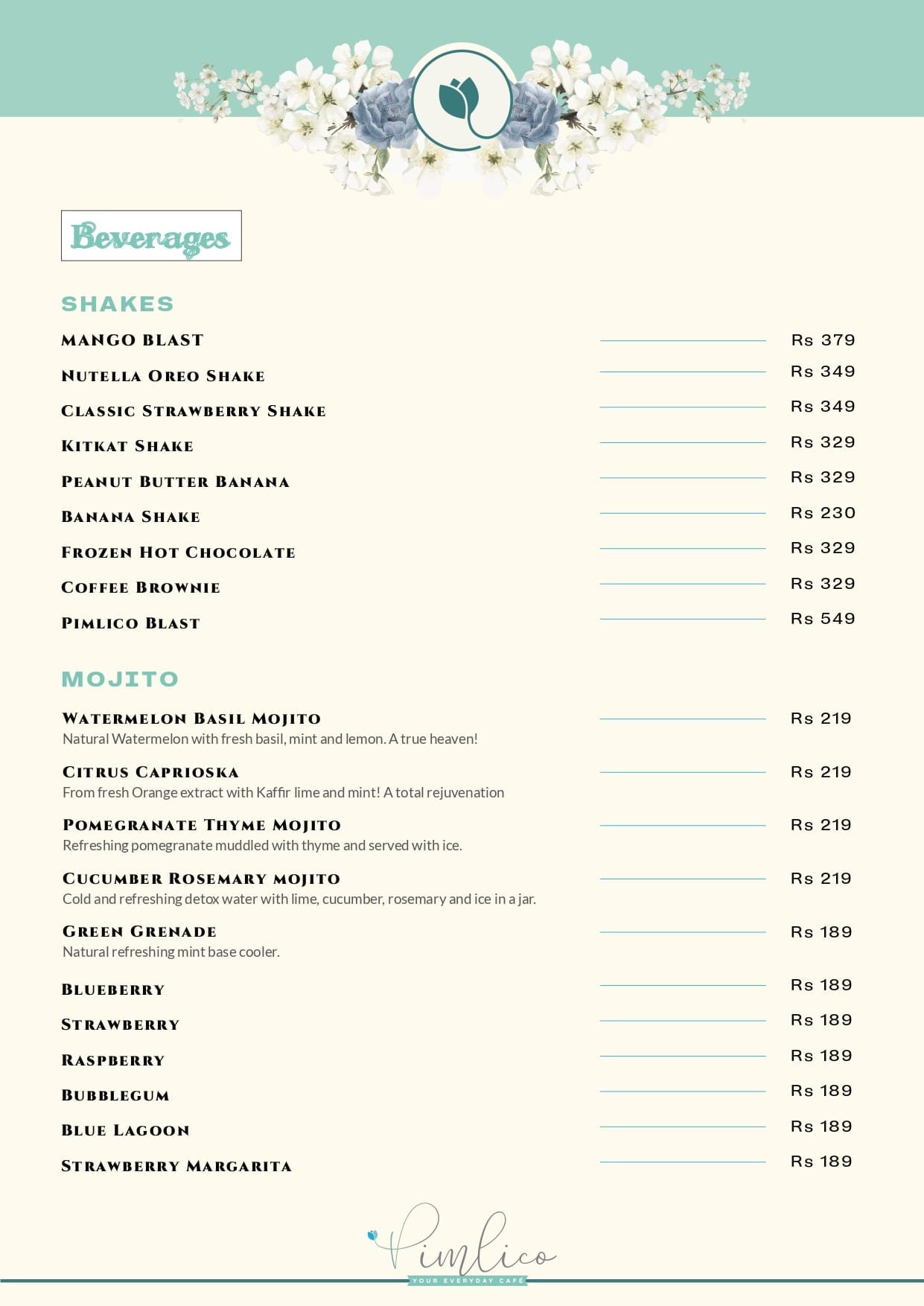 Menu of Pimlico, Koregaon Park, Pune