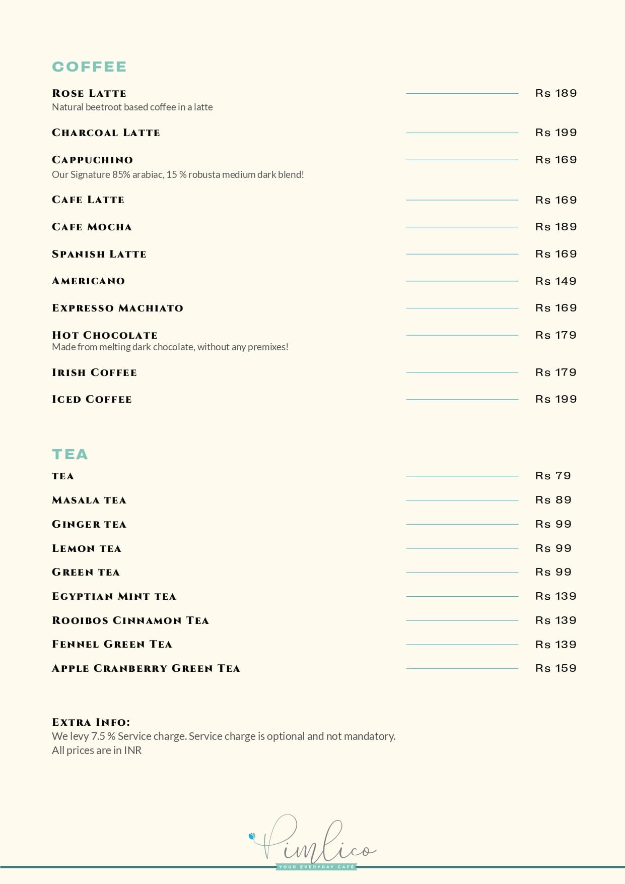 Menu of Pimlico, Koregaon Park, Pune