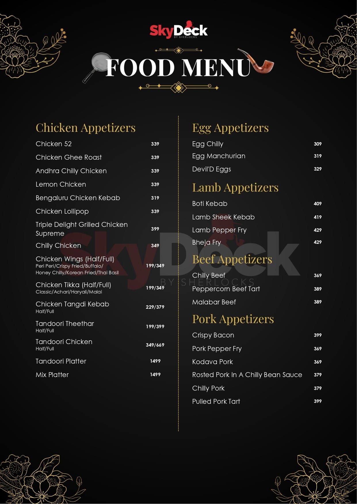 Menu of SkyDeck By Sherlock's, MG Road, Central Bengaluru