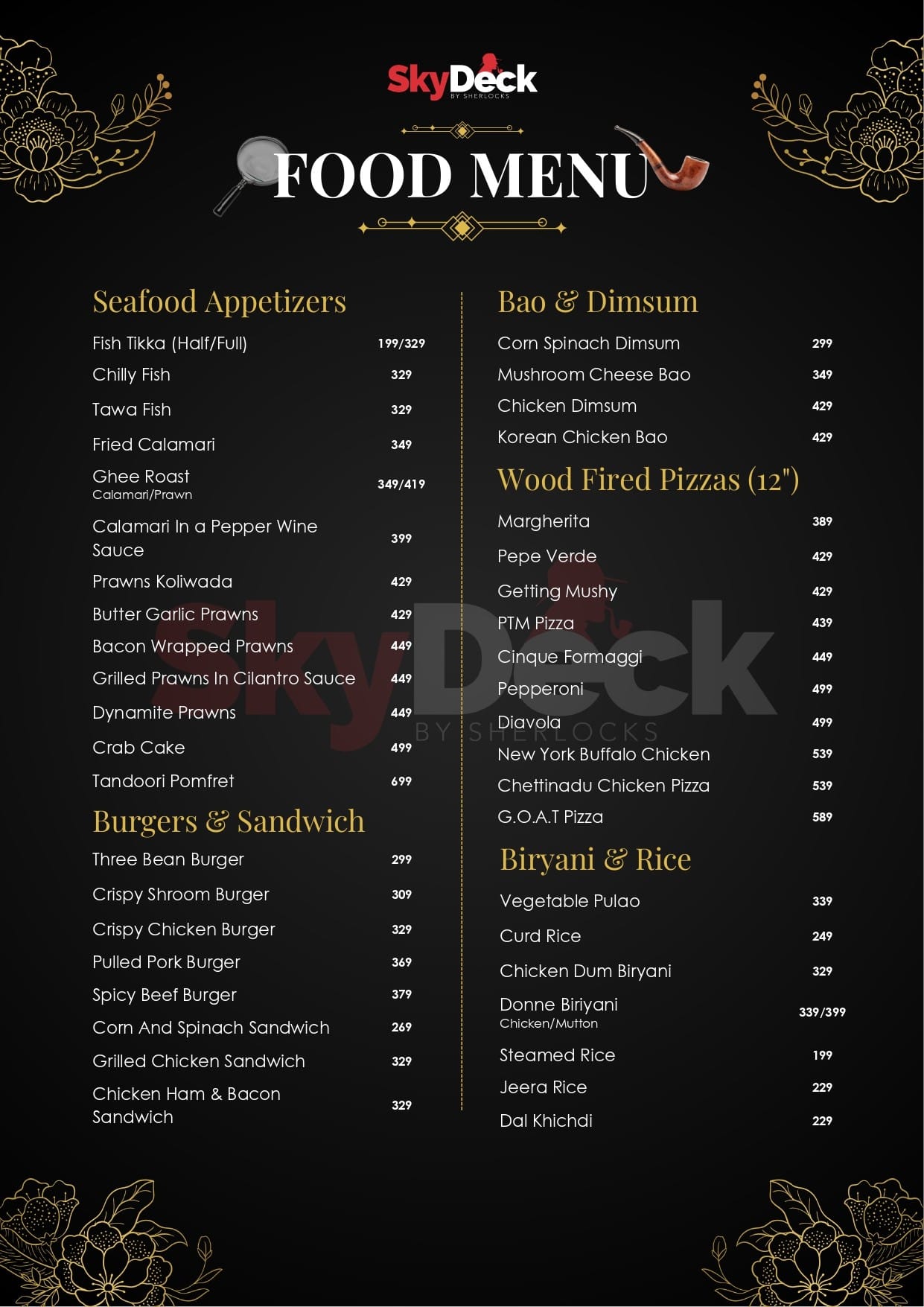 Menu of SkyDeck By Sherlock's, MG Road, Central Bengaluru